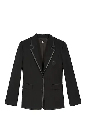 The Kooples Notched-lapels Striped Wool-blend Jacket - Black