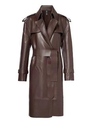 Norma Kamali Faux Leather Trench Coat - Brown