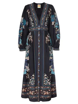 haute couture midi dresses Théoline Neutral Asymmetrical Ruffled Floral Midi Dress