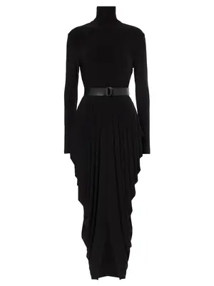 Norma Kamali Draped Turtleneck Midi Dress - Black