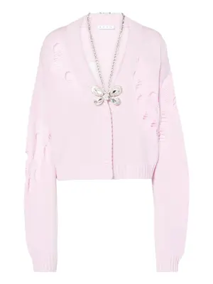 AREA Embellished Cotton And Cashmere Cardigan - Pink