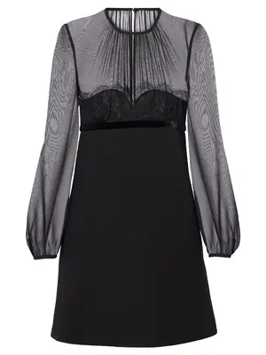 Max Mara Jader Sablé And Silk Georgette Minidress - Black