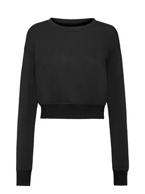 PLEIN SPORT Logo-embroidered Cropped Sweatshirt - Black