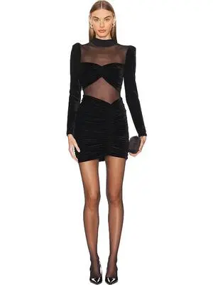 PatBO Velvet And Stretch Tulle Mini Dress - Black