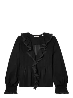 DÔEN Hardy Lace-trimmed Organic Cotton-voile Blouse - Black