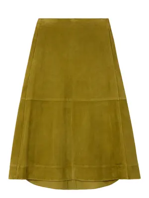 Bottega Veneta Pleated Paneled Suede Midi Skirt - Green