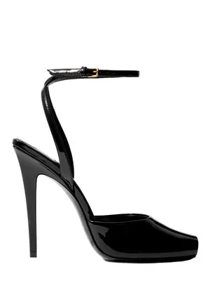 Saint Laurent La Scandale Patent-leather Mules - Black