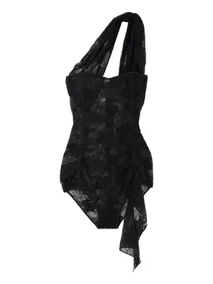 Oseree One-shoulder Lace Bodysuit - Black