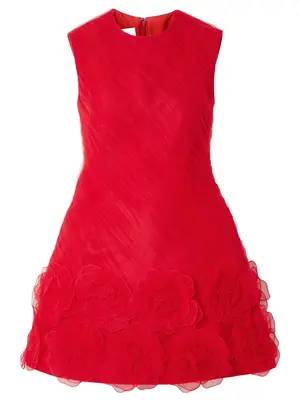 Valentino Garavani Appliquéd Gathered Tulle Mini Dress - Red