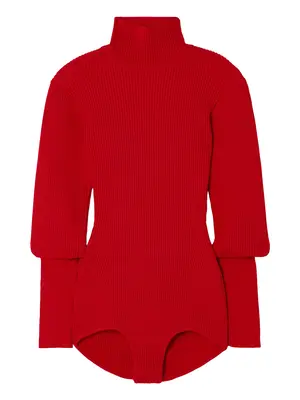 Magda Butrym Ribbed-knit Turtleneck Bodysuit - Red