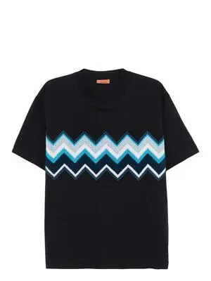 Missoni Zig Zag Embroidered Cotton T-shirt - Blue