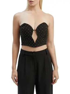 Bardot Eleni Embellished Velvet Corset Top - Black Sequin