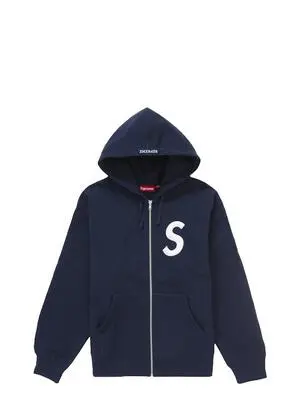 Supreme S Logo Zip Up Hoodie Navy Blue