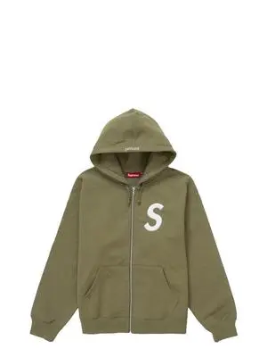 Supreme Logo Zip Up Hooded Sweatshirt - Light Olive