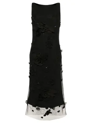 Viktor & Rolf Floral-appliqué Midi Dress - Black