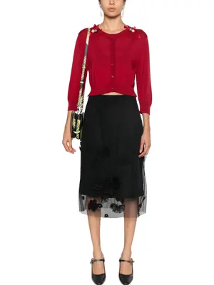 Viktor & Rolf Floral Appliqué Midi Skirt - Black