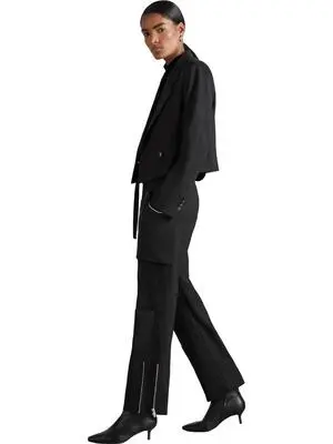 REISS Louisa Atelier Zipped Crepe Trousers - Black