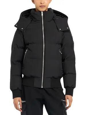 Moose Knuckles Cloud Shearling Trim Down Bomber Jacket - Black / Black Shearling