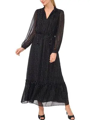 CECE DUPRAZ Tie Neck Balloon Sleeve Maxi Dress - Rich Black