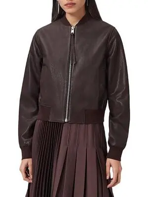 ALLSAINTS Orten Leather Bomber Jacket - Oxblood Red
