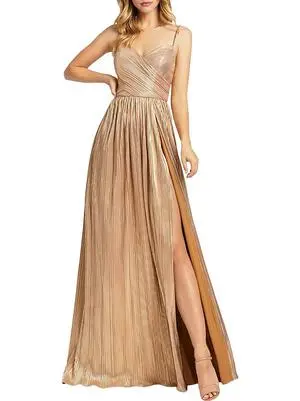 Mac Duggal Ieena Collection Metallic Gown - Gold