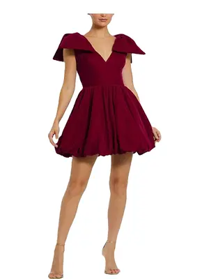 Mac Duggal Shoulder Bow Velvet Mini Dress - Berry