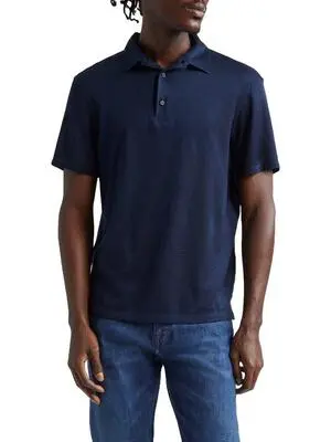 Isaia Silk Piqué Polo - Blue Scuro
