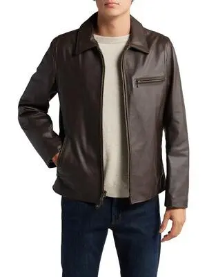 SCHOTT Waxy Cowhide Leather Moto Jacket - Brown