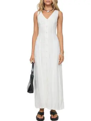 Princess Polly Button Front Linen Blend Maxi Dress - White