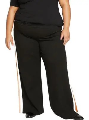 Universal Standard Stephanie Ponte Wide Leg Pants - Black With Ochre/ White Stripe