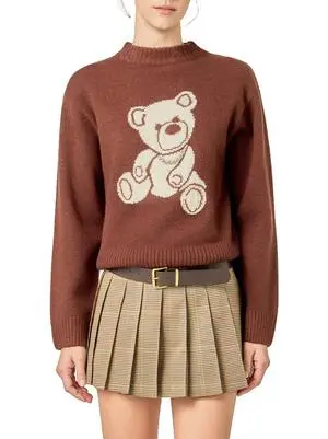 English Factory Teddy Bear Embellished Sweater - Brown/white