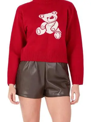 English Factory Teddy Bear Embellished Sweater - Red/white