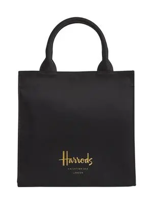 Harrods Small Cotton Logo Tote Bag - Black