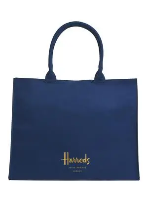 Harrods Large Cotton Logo Tote Navy