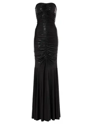 Norma Kamali Ruched Lamé Gown - Black