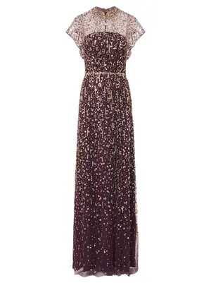 Jenny Packham Sequined Gown - Burgundy