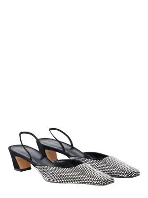Khaite Roosevelt Embellished Leather Slingback Pumps - Black