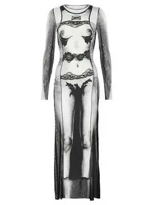 JEAN PAUL GAULTIER Jean Paul Gaultier Marinière Striped Mesh Maxi Dress Black