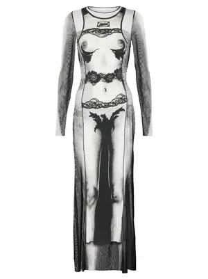 JEAN PAUL GAULTIER Mariniere Striped Mesh Maxi Dress - Black