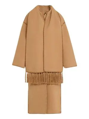 TOTEME Toteme Fringe Embroidered Wool Coat Medium Brown