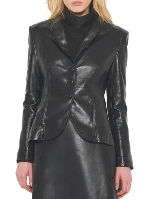 AS By DF Denise Upcycled Tailored Leather Blazer - Black