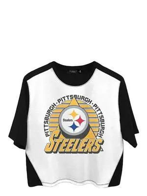 Junk Food Clothing Nfl Pittsburgh Steelers Color Block Crop Tee - White