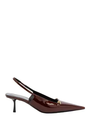 Saint Laurent Carine 55 Patent Leather Slingback Pumps - Brown