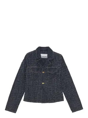 GANNI Fluffy Denim Fitted Blazer - Blue