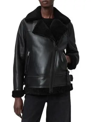 ALLSAINTS Sola Oversize Shearling Biker Jacket - Black/black