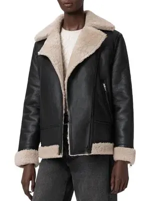 ALLSAINTS Sola Oversize Shearling Biker Jacket - Black/natural
