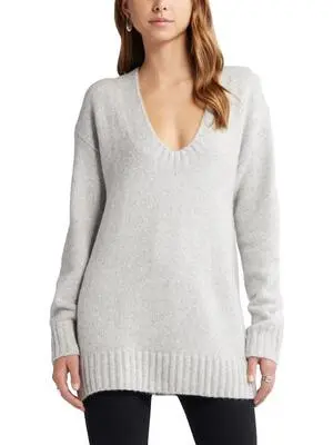 OPEN EDIT Open Edit Oversized V-Neck Sweater Grey Light Heather