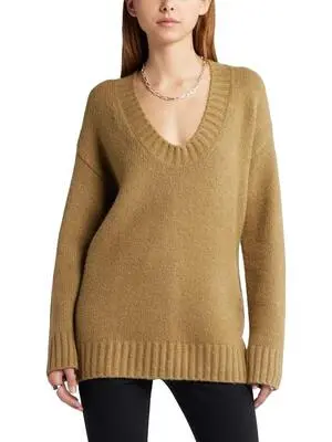 OPEN EDIT Open Edit Oversized V-Neck Sweater Olive Brine