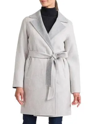 Sofia Cashmere Double Face Wool & Cashmere Wrap Coat - Grey/ Light Grey