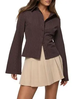 Princess Polly Anni Pinstripe Shirt - Brown